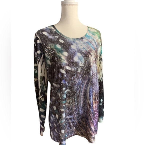 Chico's | Tops | Nwt Chicos Feather Spots Glimmer Tuliana Ls Size 2 M ...